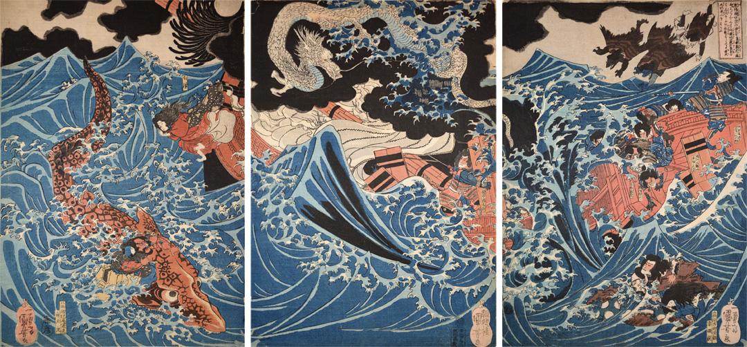 Tametomo Encounters the Storm at Minamata in Higo Province | Kuniyoshi ...