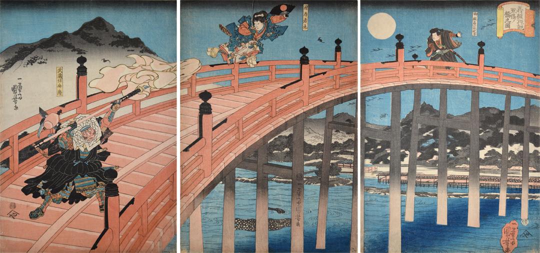 Ushiwaka-maru and Benkei on Gojo Bridge | Kuniyoshi | Ronin Gallery